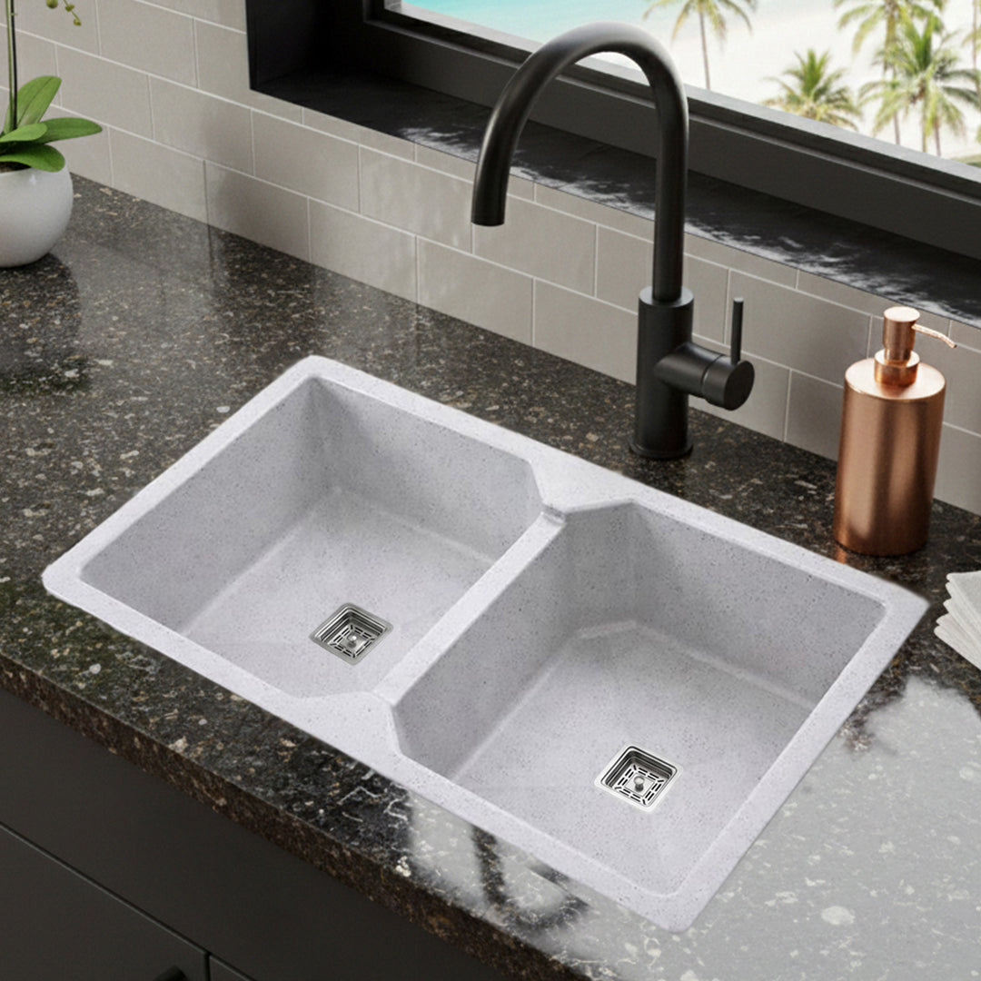 Quartz Red Moon (37 x 18 x 10 Inches) Double Bowl Kitchen Sink – Krysstal