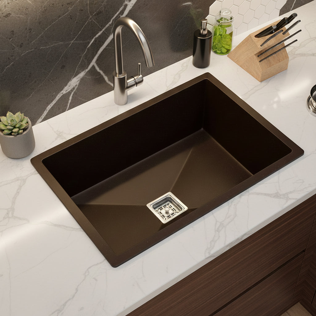 Quartz Brown (24 x 18 x 10 Inches) Single Bowl Kitchen Sink | Krysstal