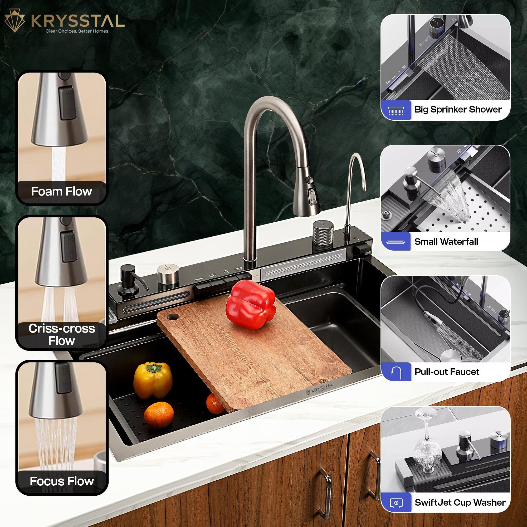 AquaStation Piano Smart 304 SS Kitchen Sink with Digital Display, Dual ...
