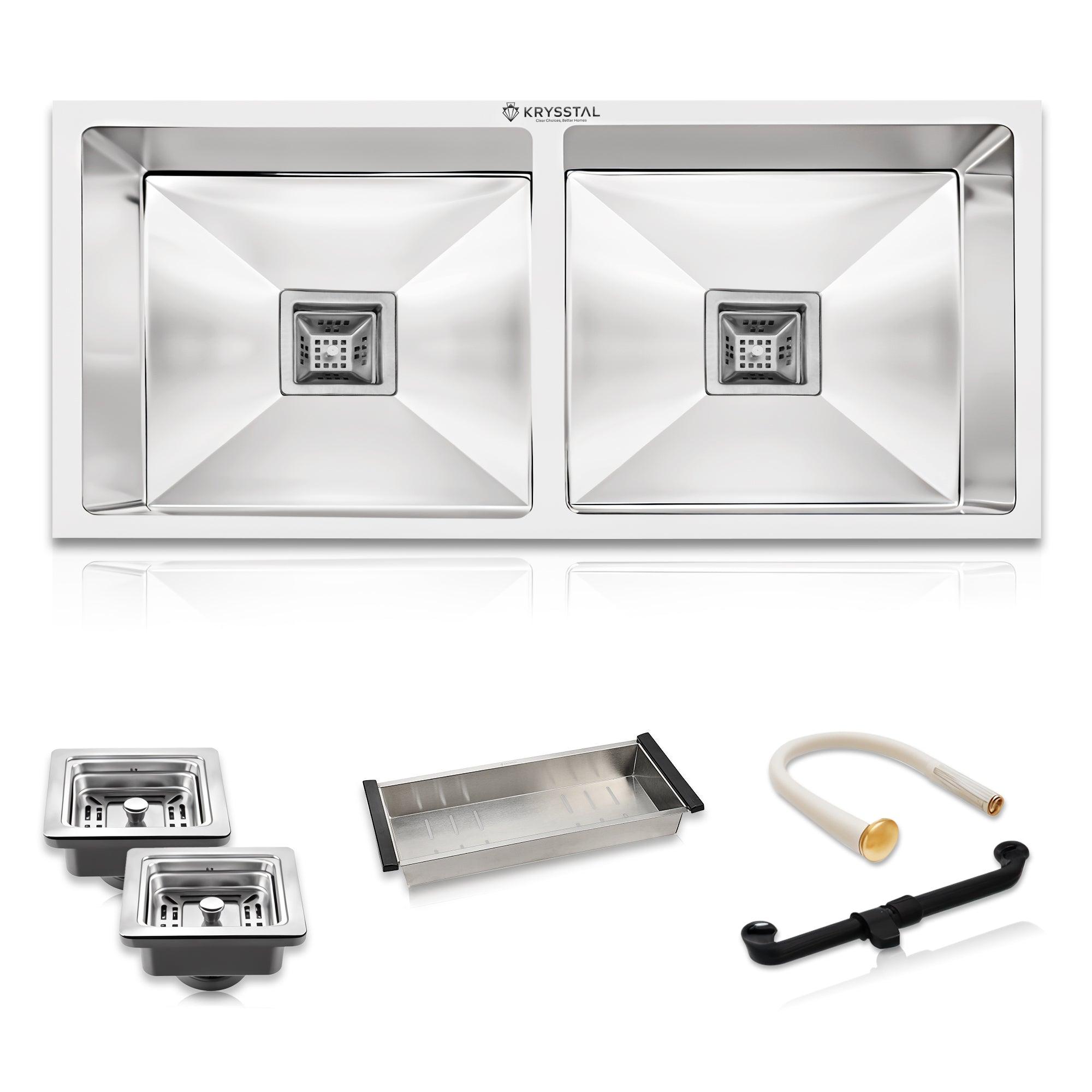 Handmade 304-SS Double Bowl (45 x 20 x 10 Inches) Kitchen Sink | Krysstal