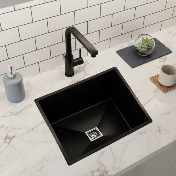 Quartz Black (18 x 16 x 8 Inches) Single Bowl Kitchen Sink – Krysstal