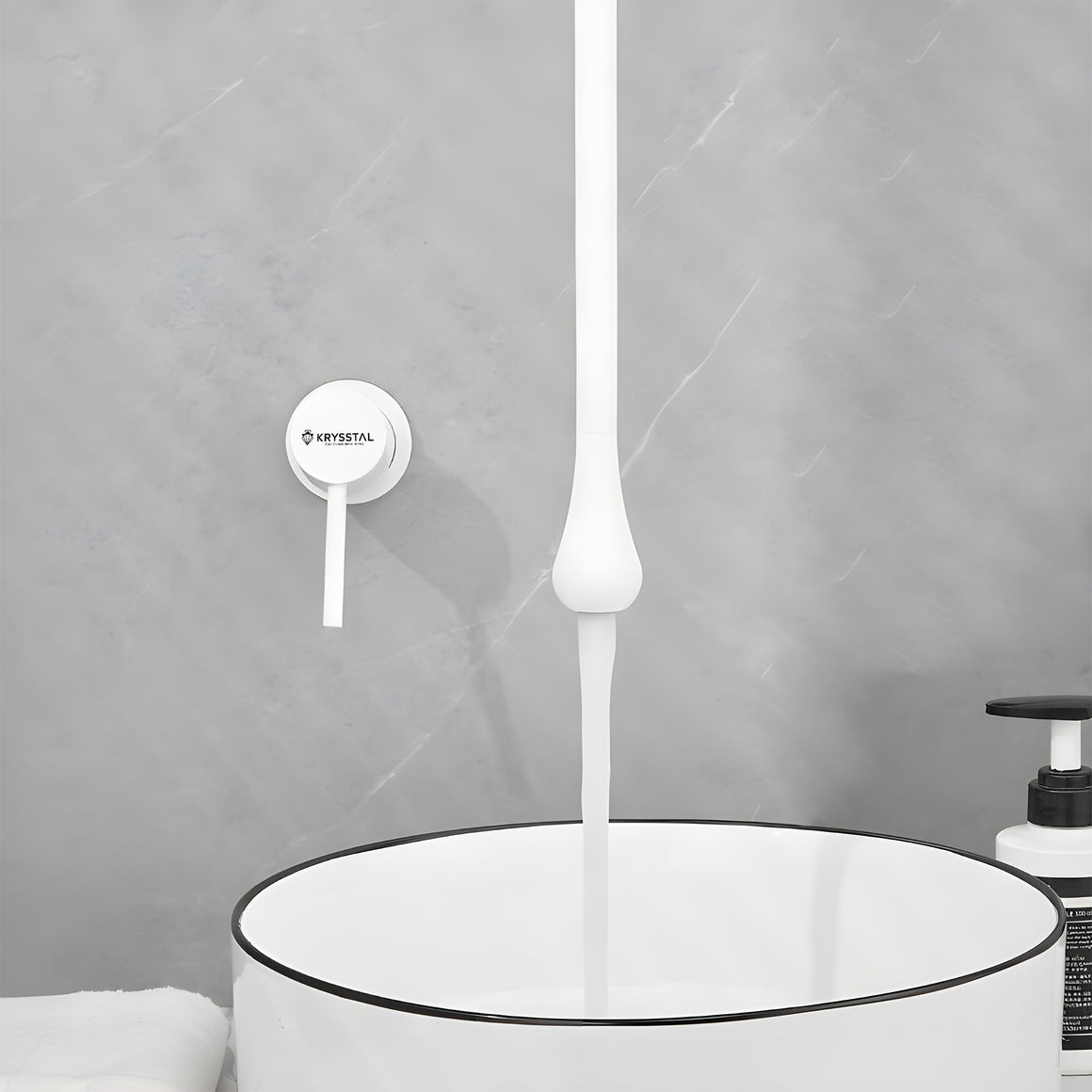 Pearl White Ceiling Mount Wash Basin Mixer Tap with Wall Mount Diverte ...